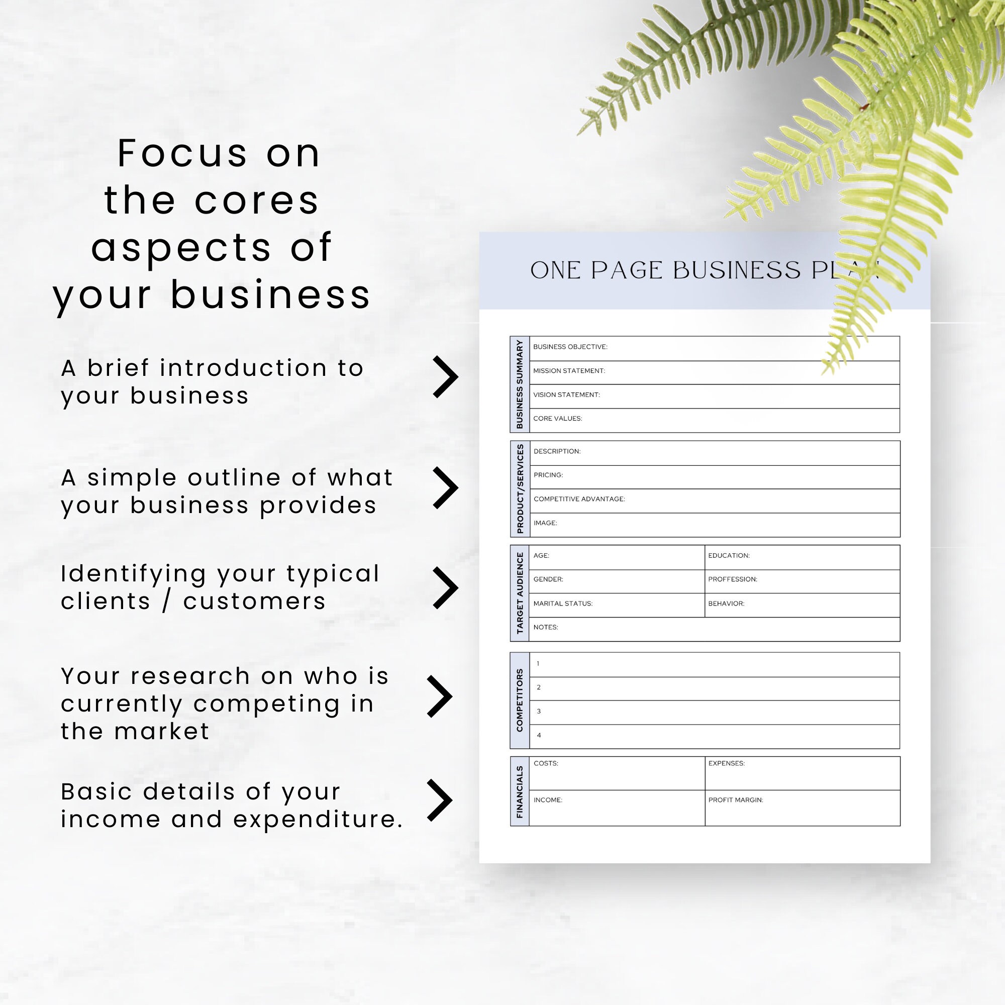 One Page Business Plan Template, Canva Template for a 1 Page Business ...