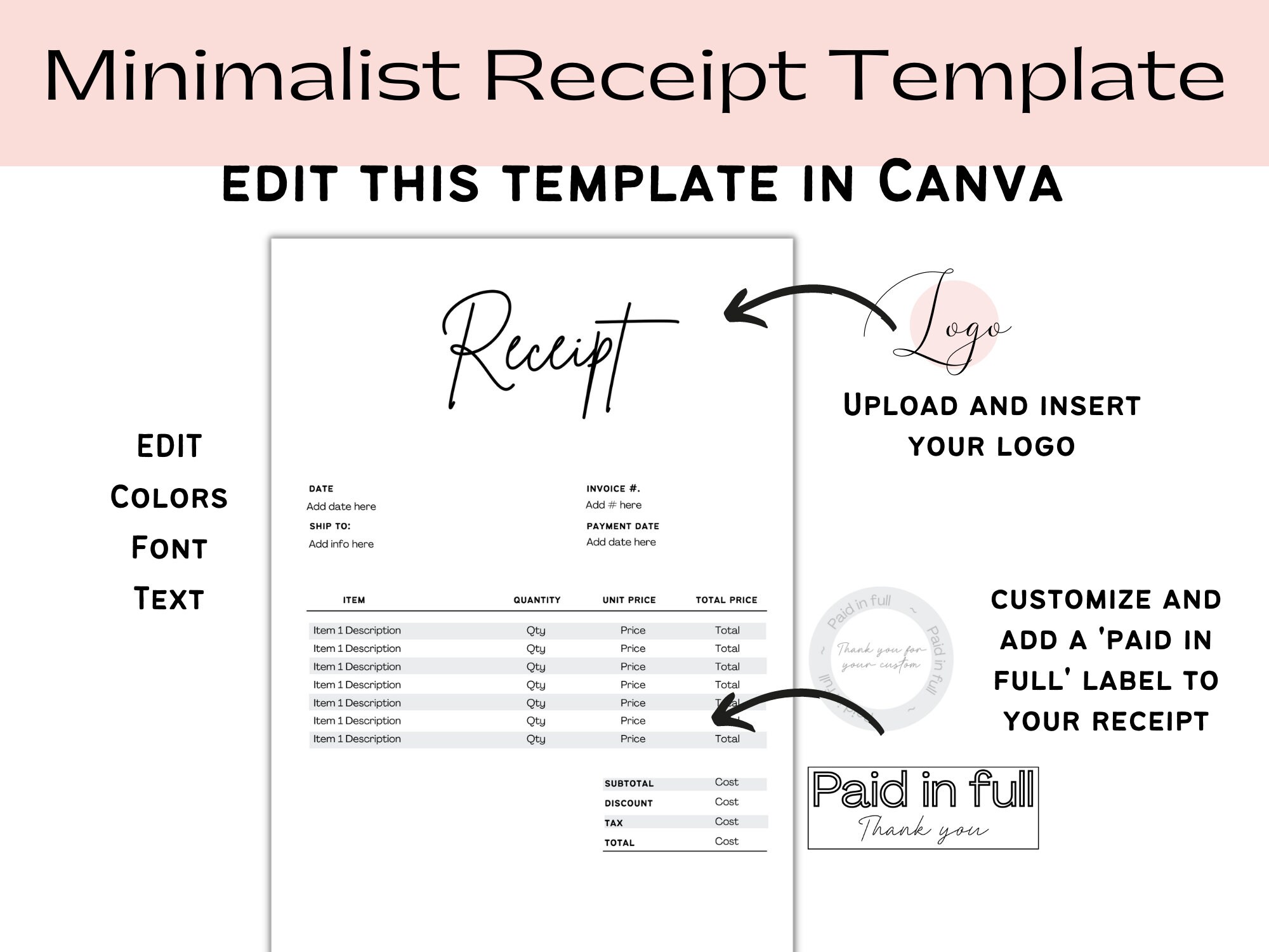 Minimalist Business Receipt Template, Editable Customer Receipt in a ...