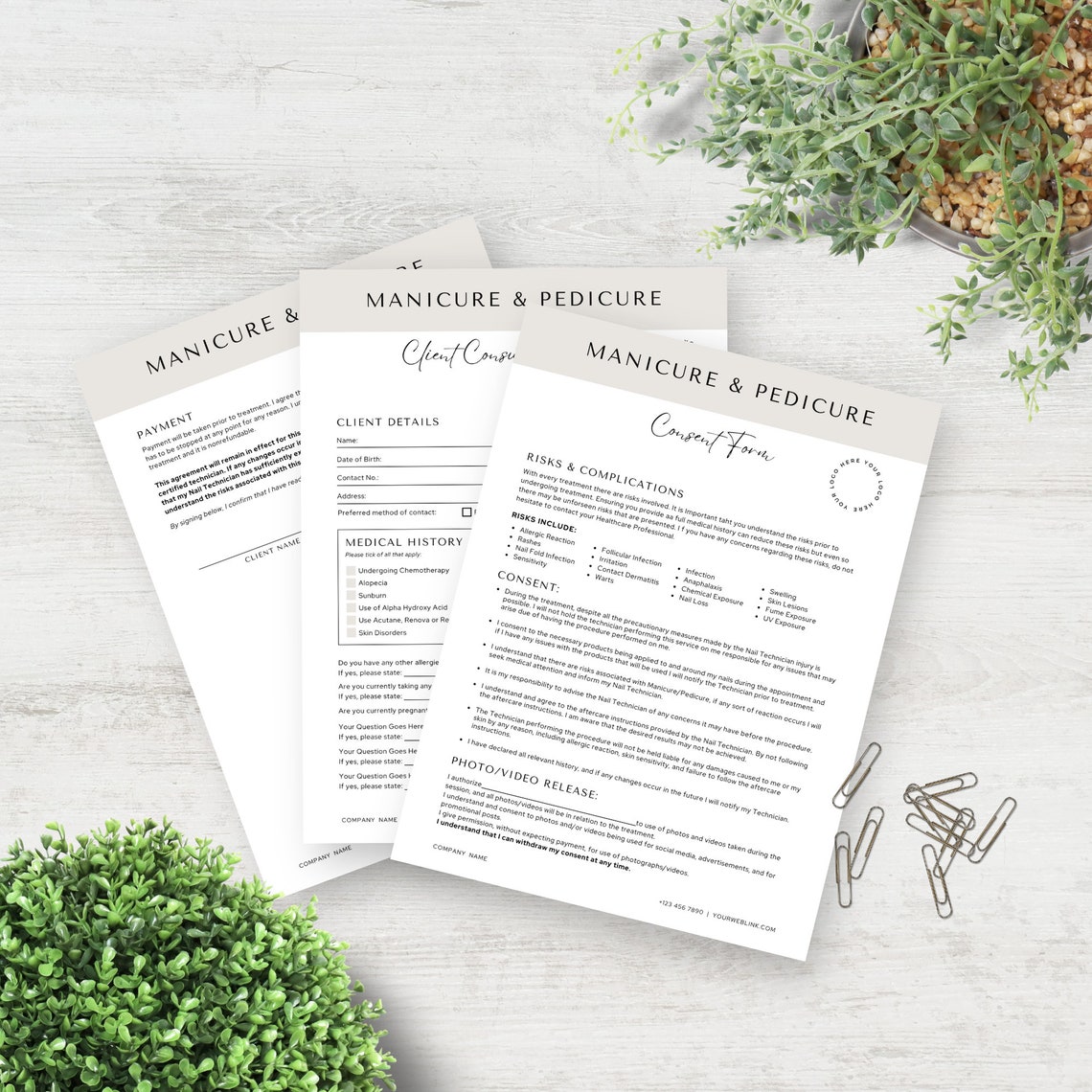 Editable Nail Technician Forms Bundle Neutral Esthetician - Etsy