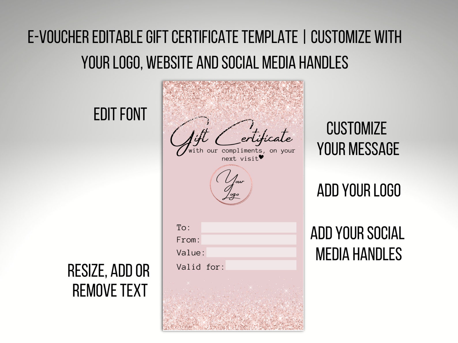 Business E-gift Certificate Template. Add Your Log. Virtual Gift Card ...