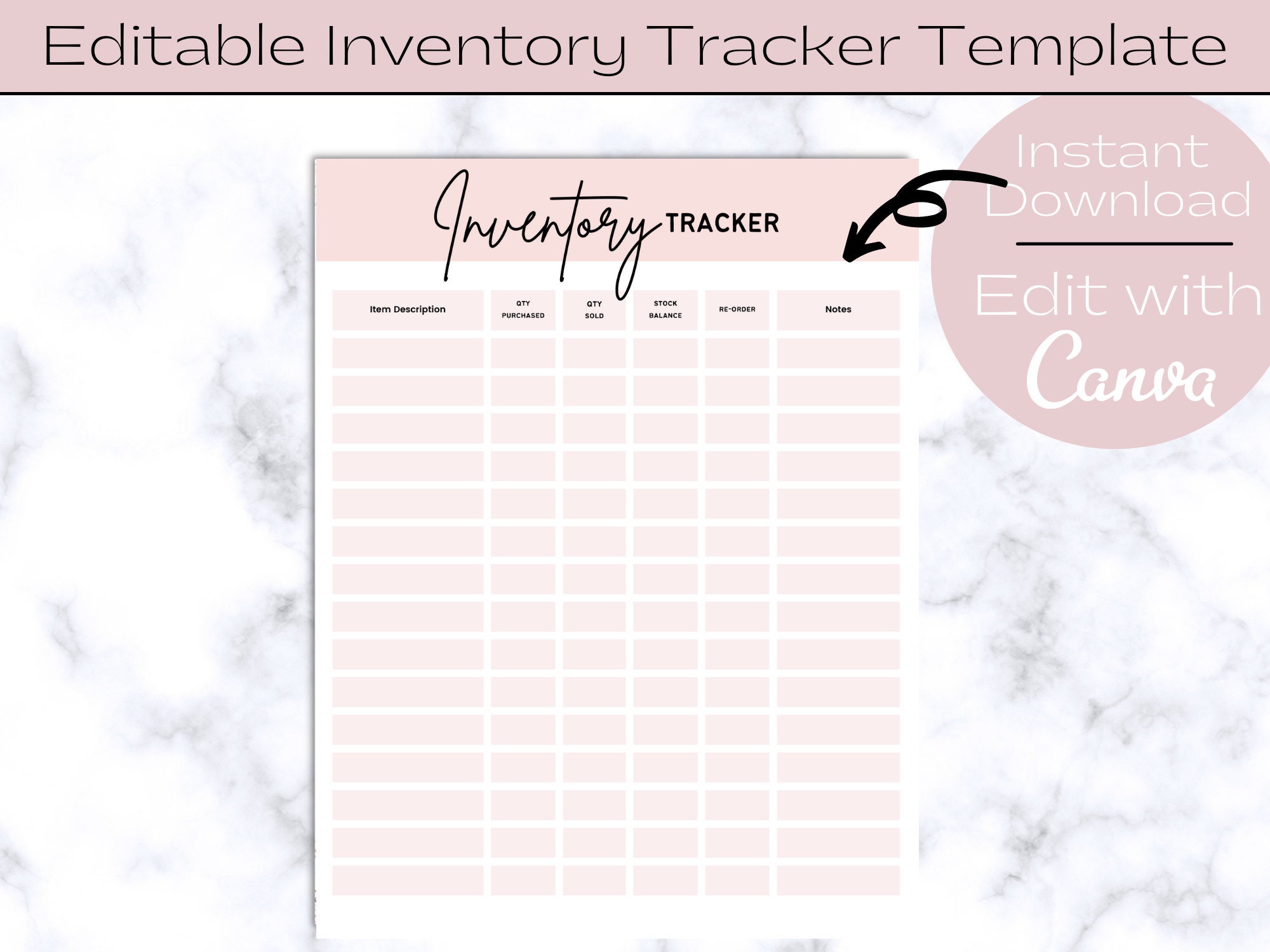 Editable Inventory Tracker, Printable Business Inventory Record ...