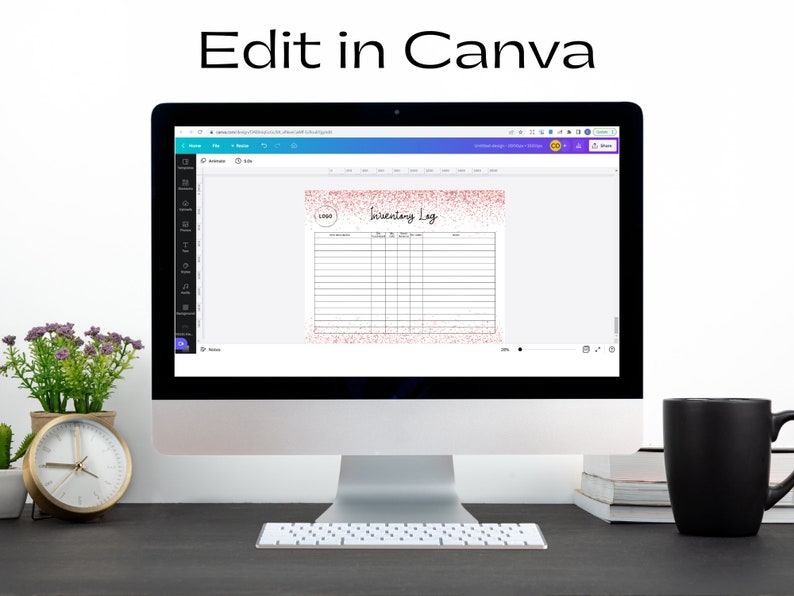 Pink Glitter Editable Inventory Tracker Template, Inventory Log Canva ...
