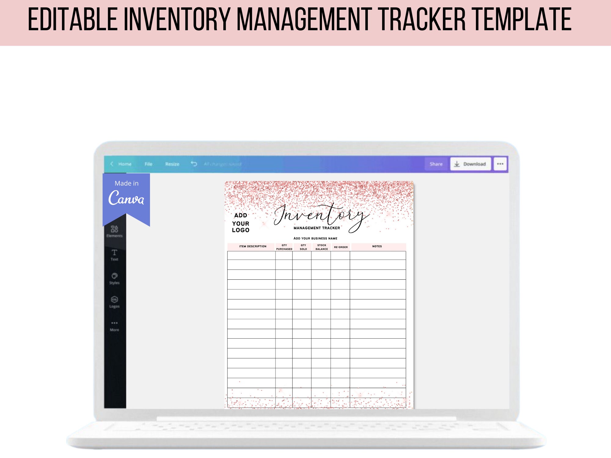 Editable Inventory Tracker, Printable Business Inventory Record ...
