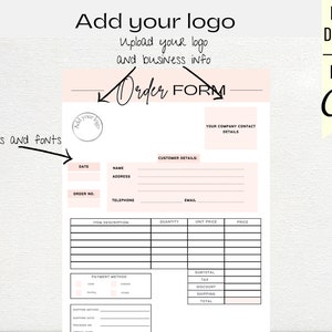 Editable Order Form Template Pink, Printable and Customizable Order ...