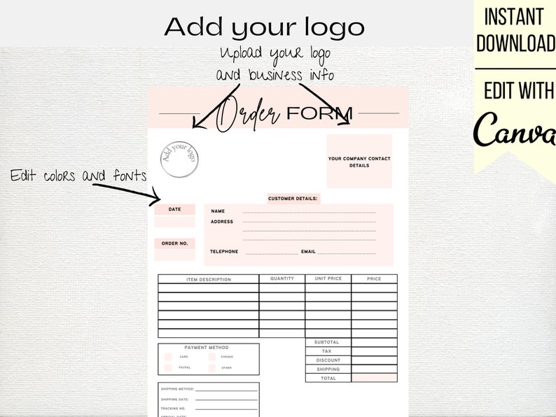 Editable Order Form Template Pink, Printable and Customizable Order ...