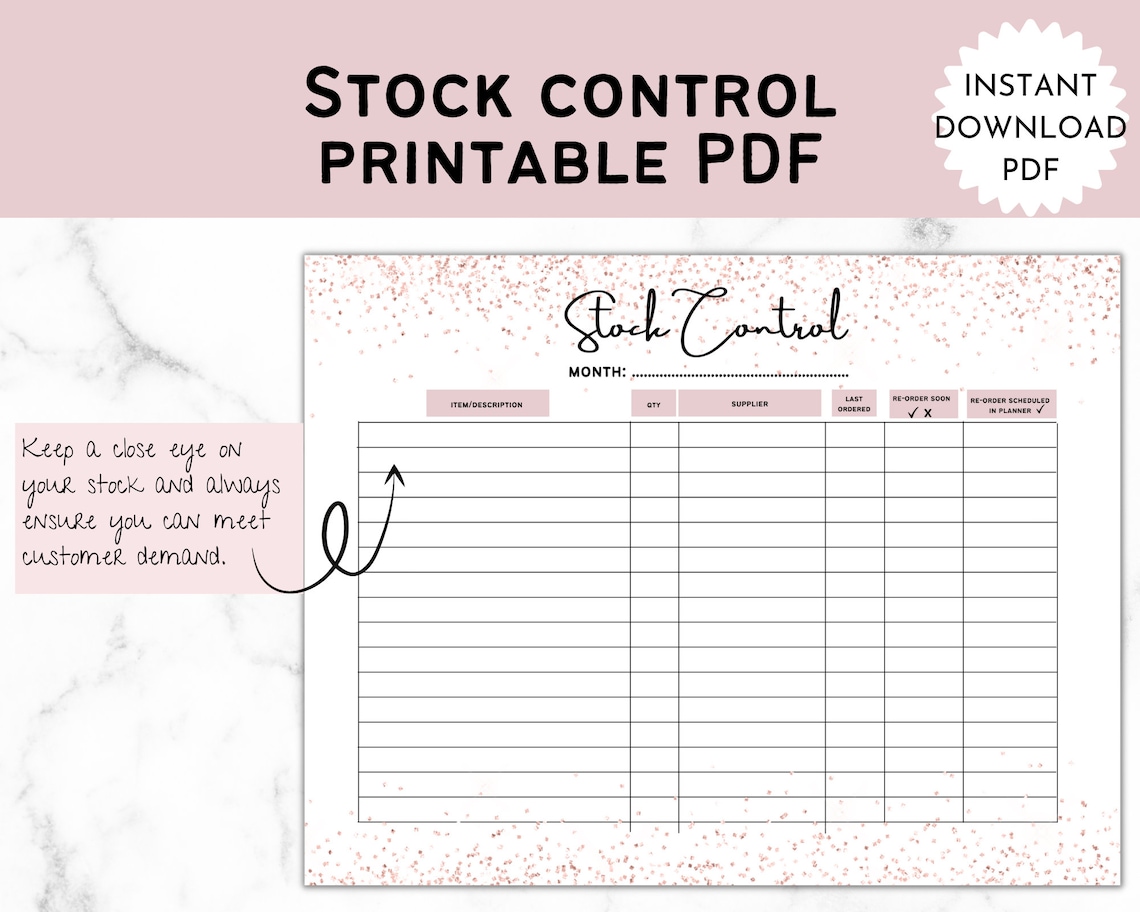 Stock Control Template, Inventory Management PDF Printable Record Sheet ...