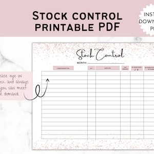 Stock Control Template, Inventory Management PDF Printable Record Sheet ...