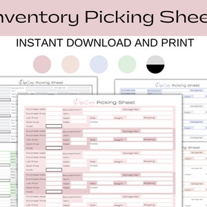 Printable Picking Sheet, Reseller Inventory Record Sheet, Picking Sheet ...