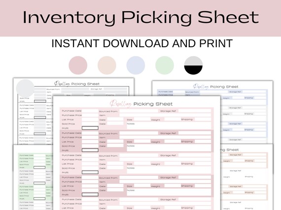 Printable Picking Sheet Reseller Inventory Record Sheet - Etsy
