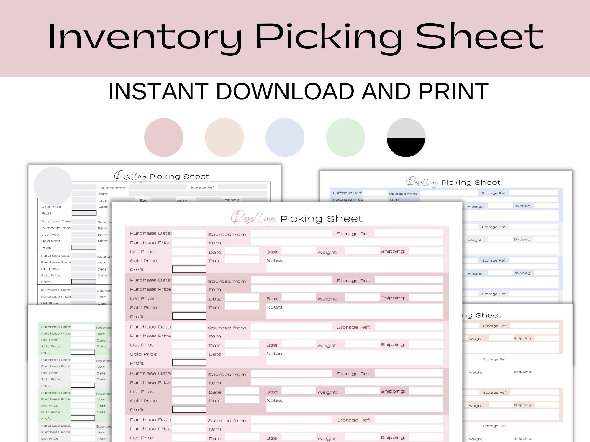 Printable Picking Sheet, Reseller Inventory Record Sheet, Picking Sheet ...
