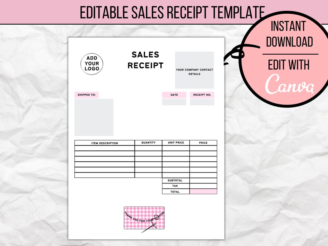 Editable Sales Receipt Template for Sewing Craft Business ...