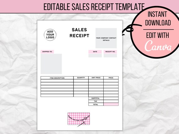 Editable Sales Receipt Template for Sewing Craft Business - Etsy