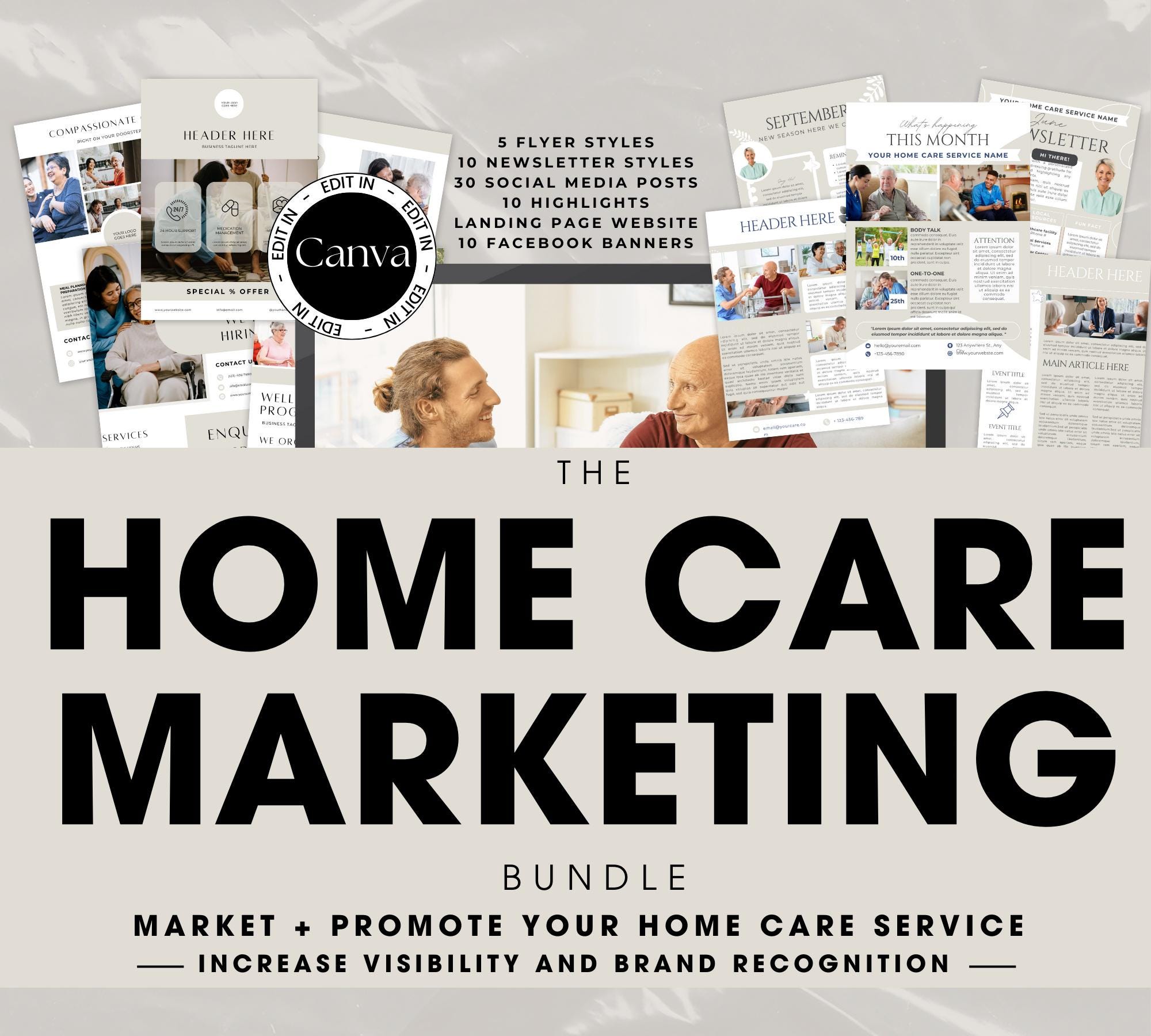 Home Care Service Marketing Template Bundle, Newsletters, Home Care ...