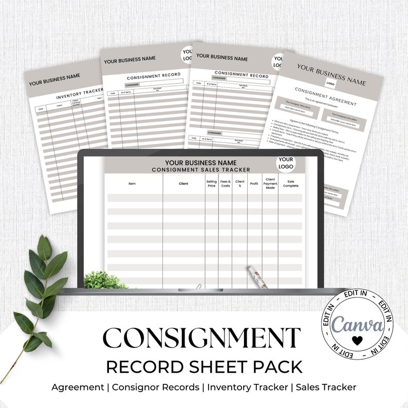 Neutral Editable Consignment Record - Keeping Pack, Agreement, Sales ...
