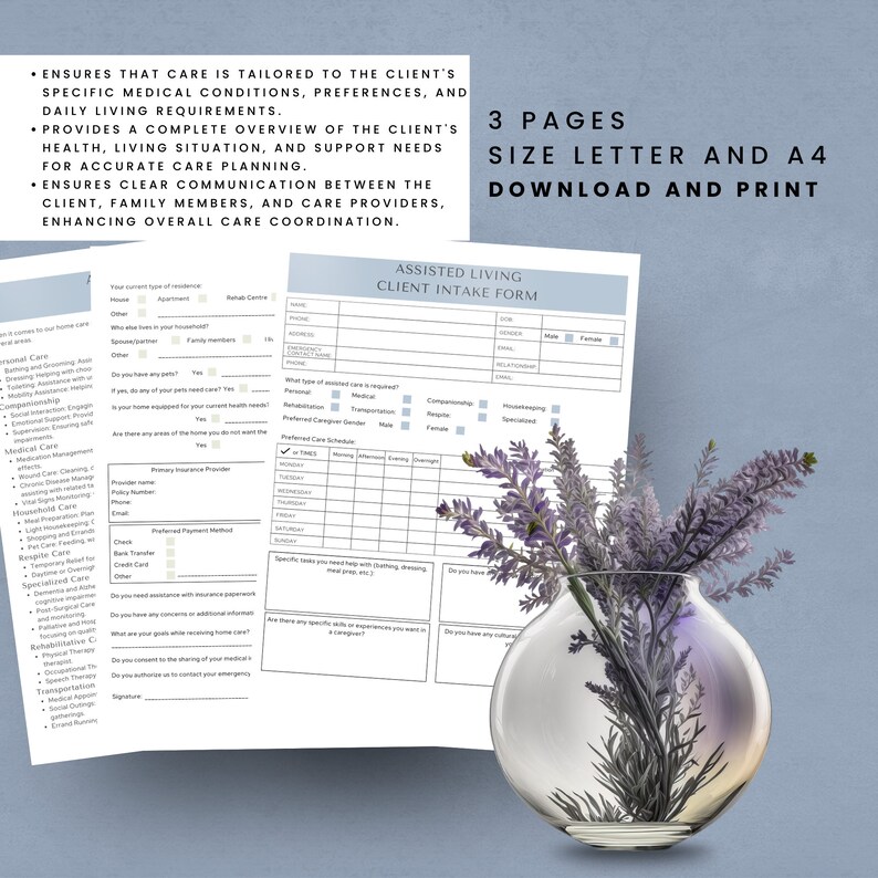 Home Care Service Client Intake Form, Assisted Living Assessment Form ...