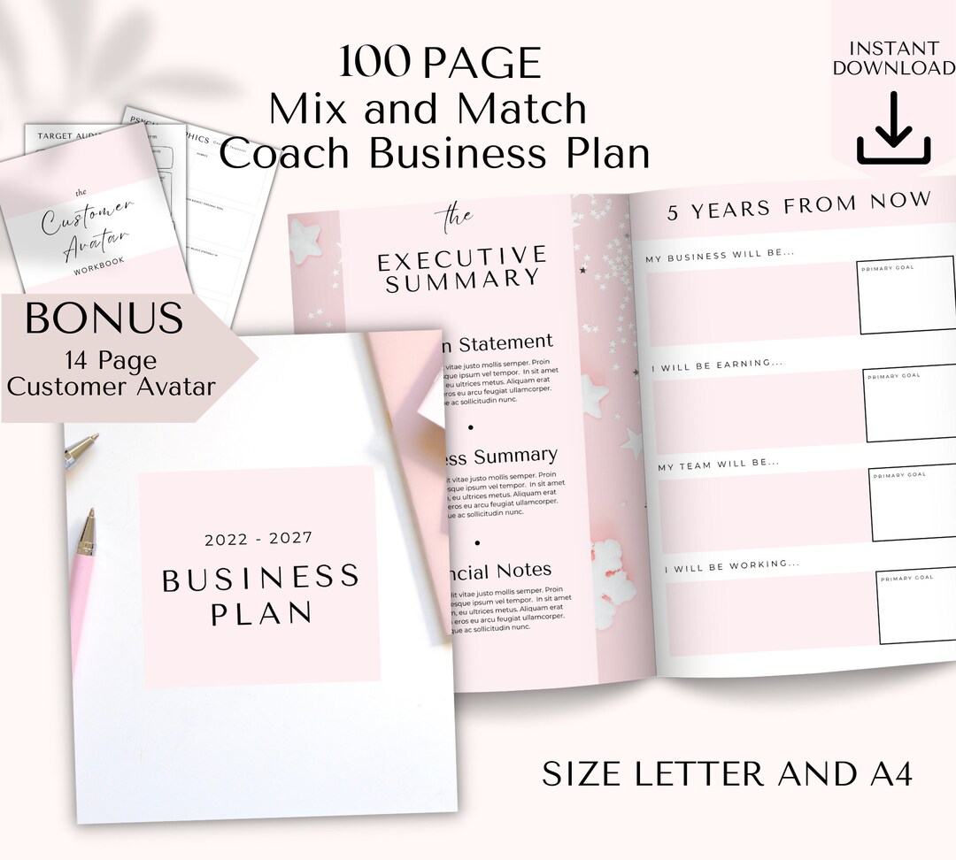 100 Page Coaching Business Plan Template, Pink Editable Coach Business ...
