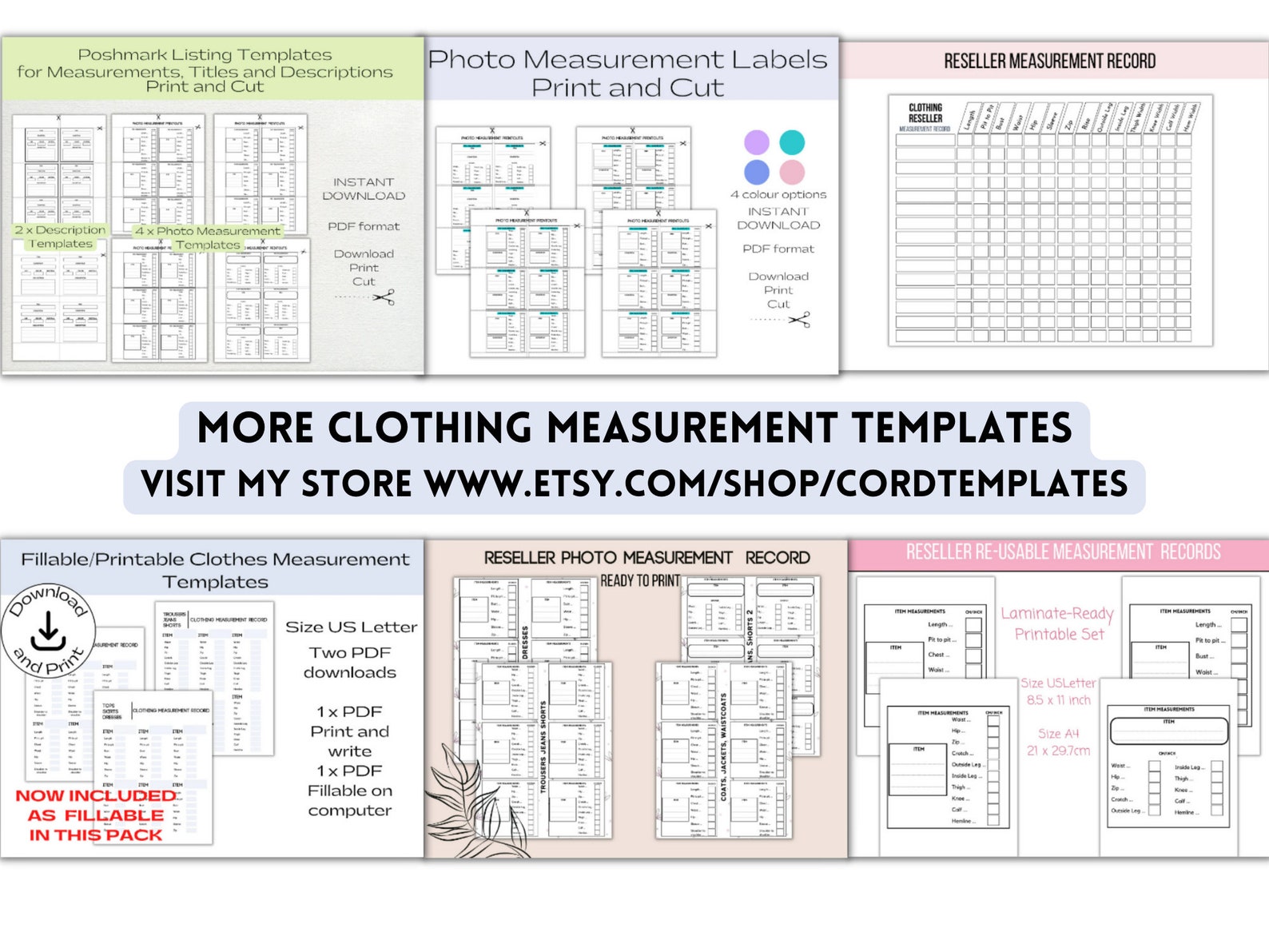 Clothing Measurement Photo Note Printables | Reseller Measuring Record ...