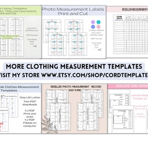 Clothing Measurement Photo Note Printables Reseller Measuring Record ...