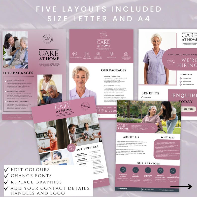 Editable Home Care Service Flyers Pack, Flyers Templates for at Home ...