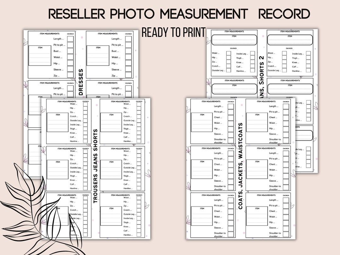 Clothing Measurement Photo Note Printables | Reseller Measuring Record ...
