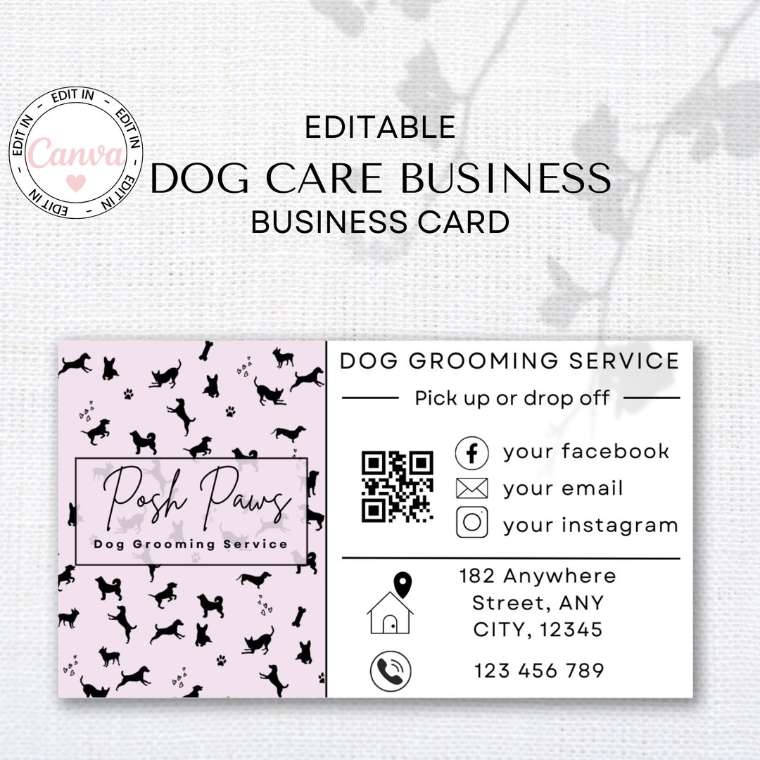 Editable Dog Business Card Template, Dog Grooming and Dog Walking ...