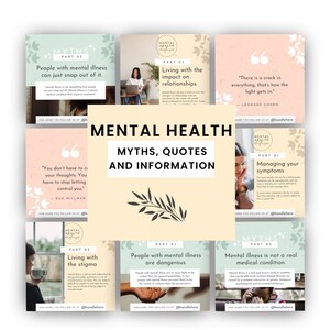 Mental Health Instagram Template Bundle, Canva Editable Mental Health ...