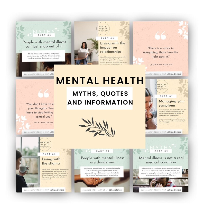 Mental Health Instagram Template Bundle, Canva Editable Mental Health ...