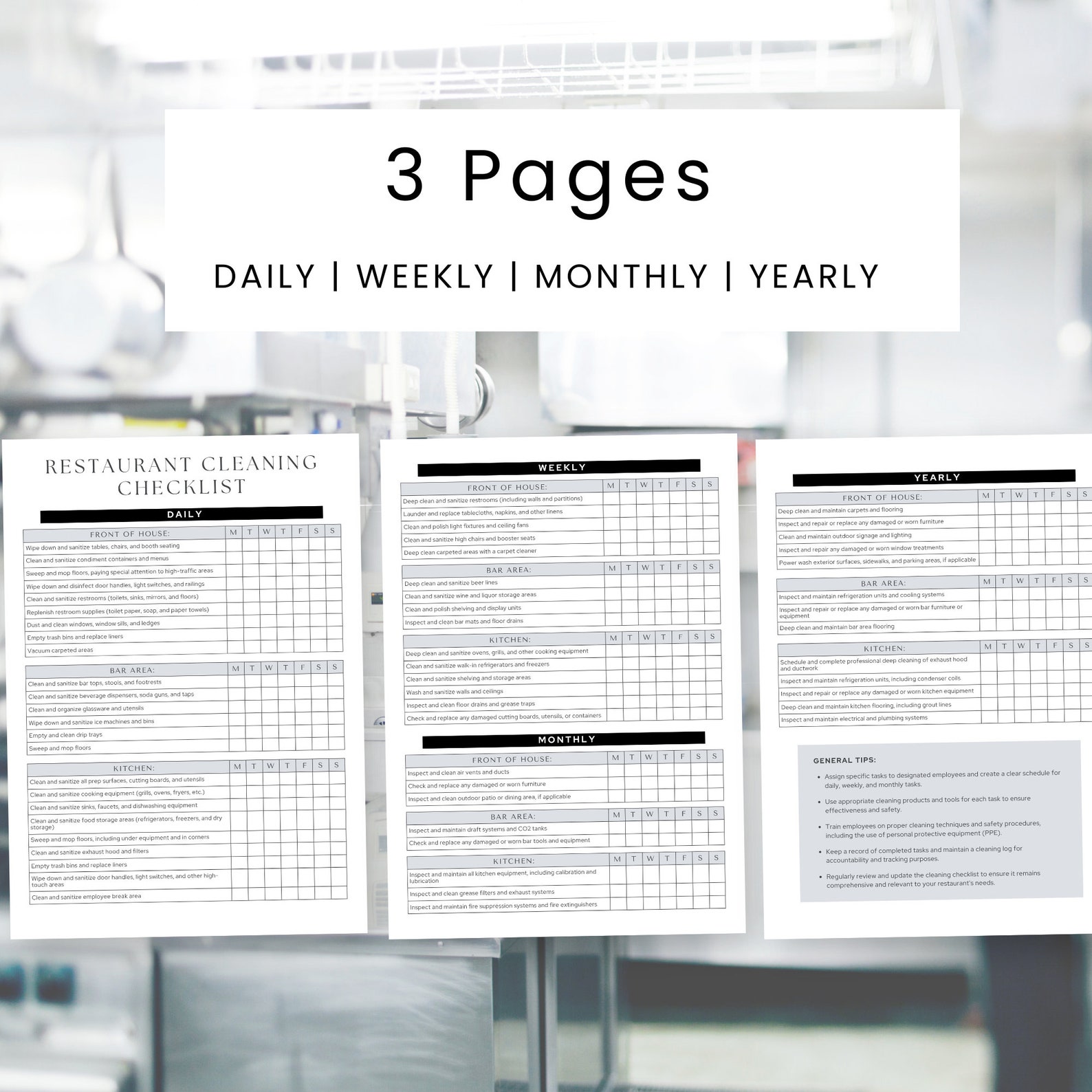 Restaurant Cleaning Checklist Template, Editable Template for Cleaning ...