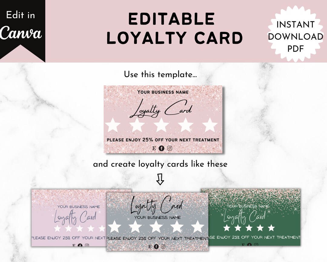 DIY Loyalty Card Printable Template, Rose Gold Editable Loyalty Card ...