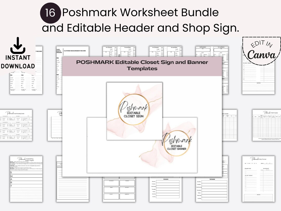 Poshmark Reseller Bundle, Printable Planner Worksheets, Editable Header ...