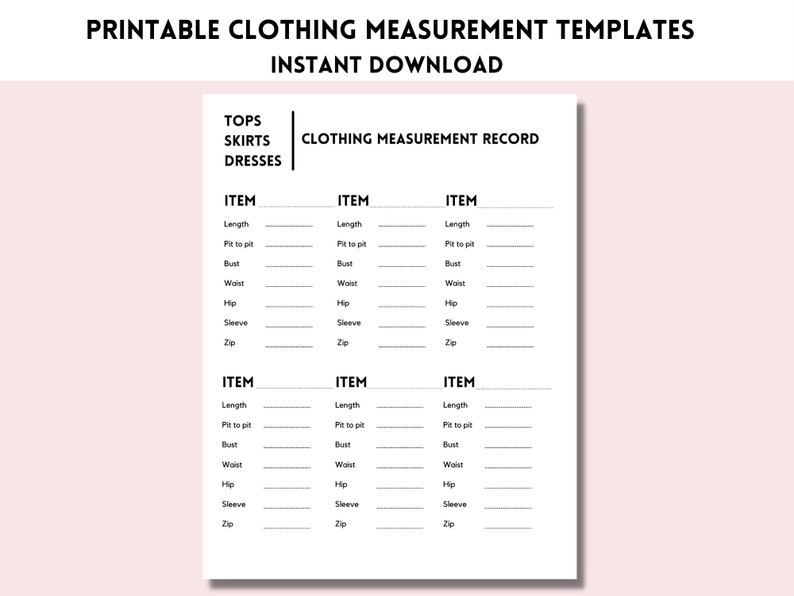 Printable Clothing Measurement Template | Reseller Measuring Record ...