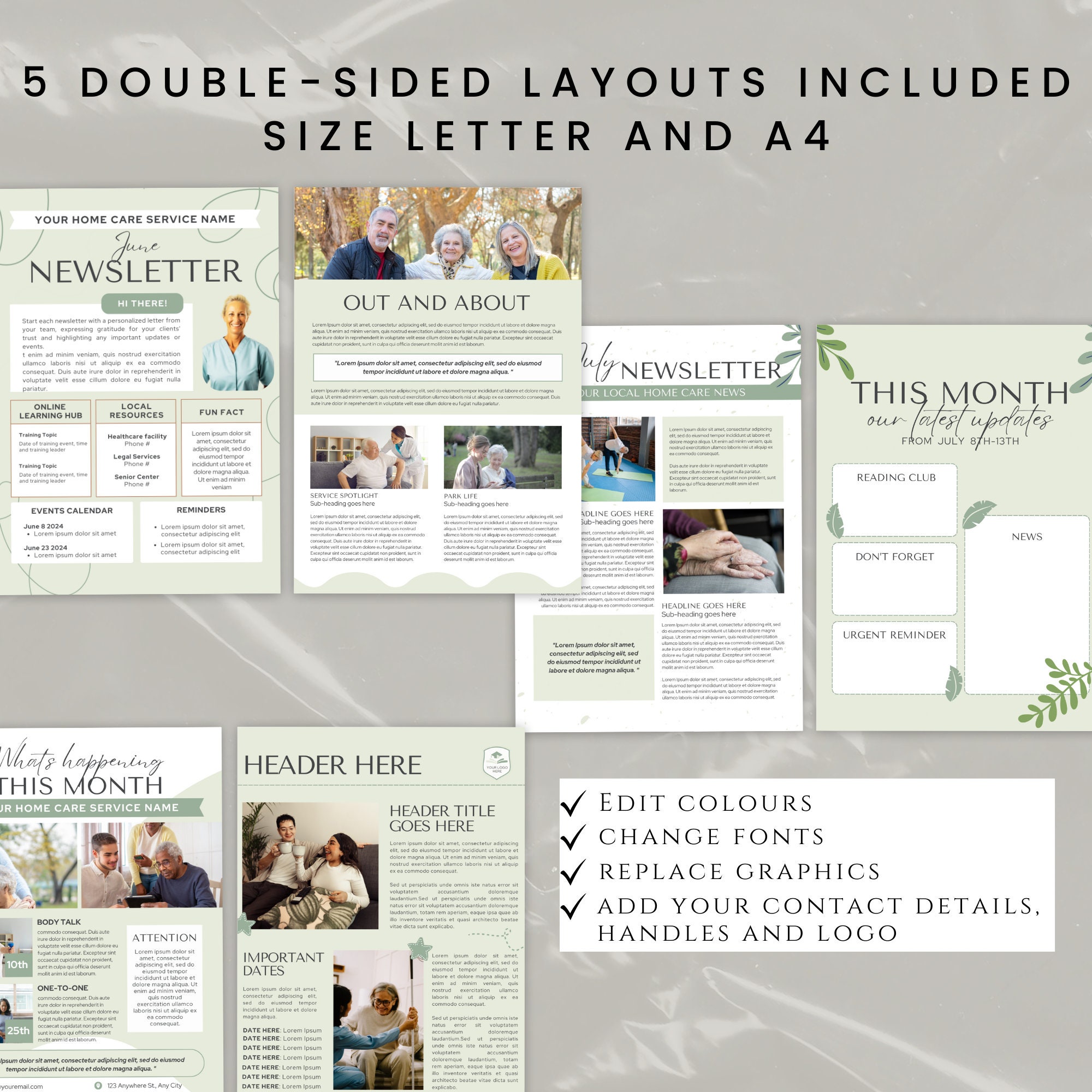 Home Care Service Newsletter Pack, Caregiver Newsletter Template ...