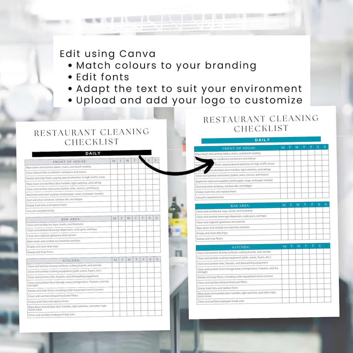 Restaurant Cleaning Checklist Template, Editable Template for Cleaning ...