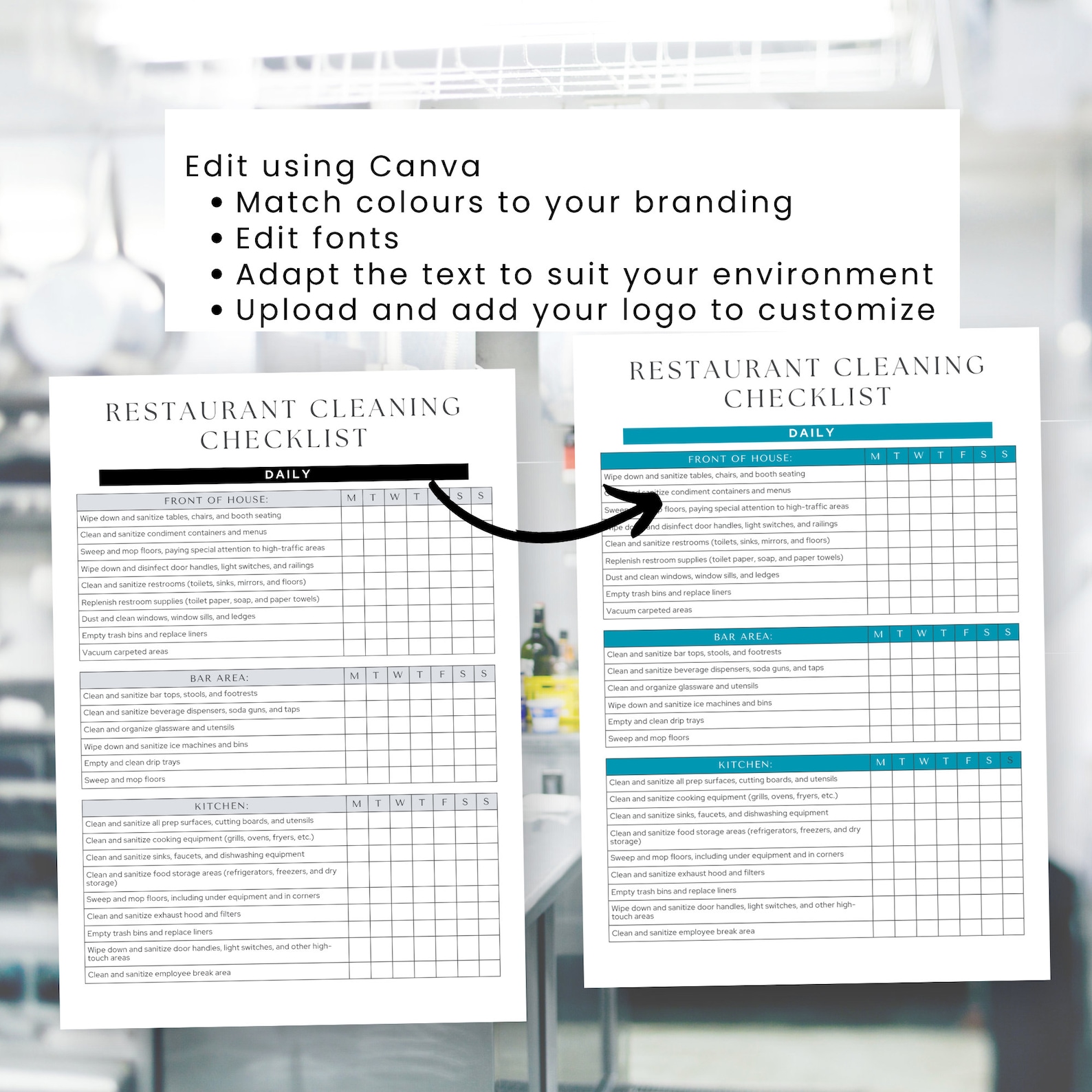 Restaurant Cleaning Checklist Template, Editable Template for Cleaning ...