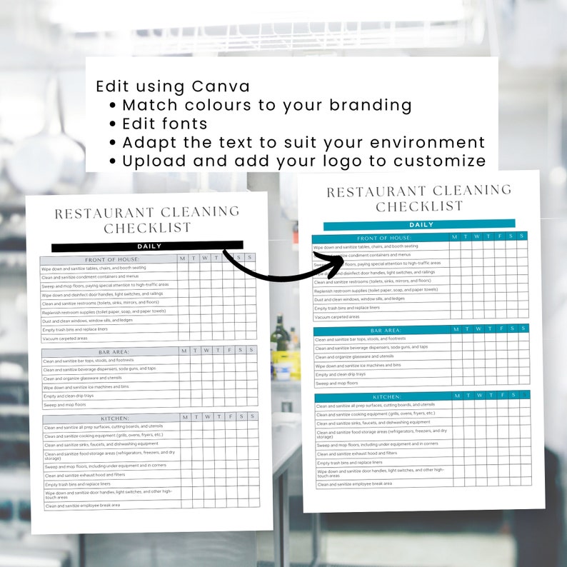 Restaurant Cleaning Checklist Template, Editable Kitchen Cleaning Rota ...