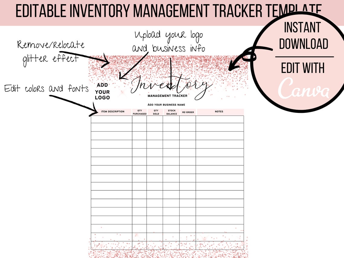 Editable Inventory Tracker, Printable Business Inventory Record ...