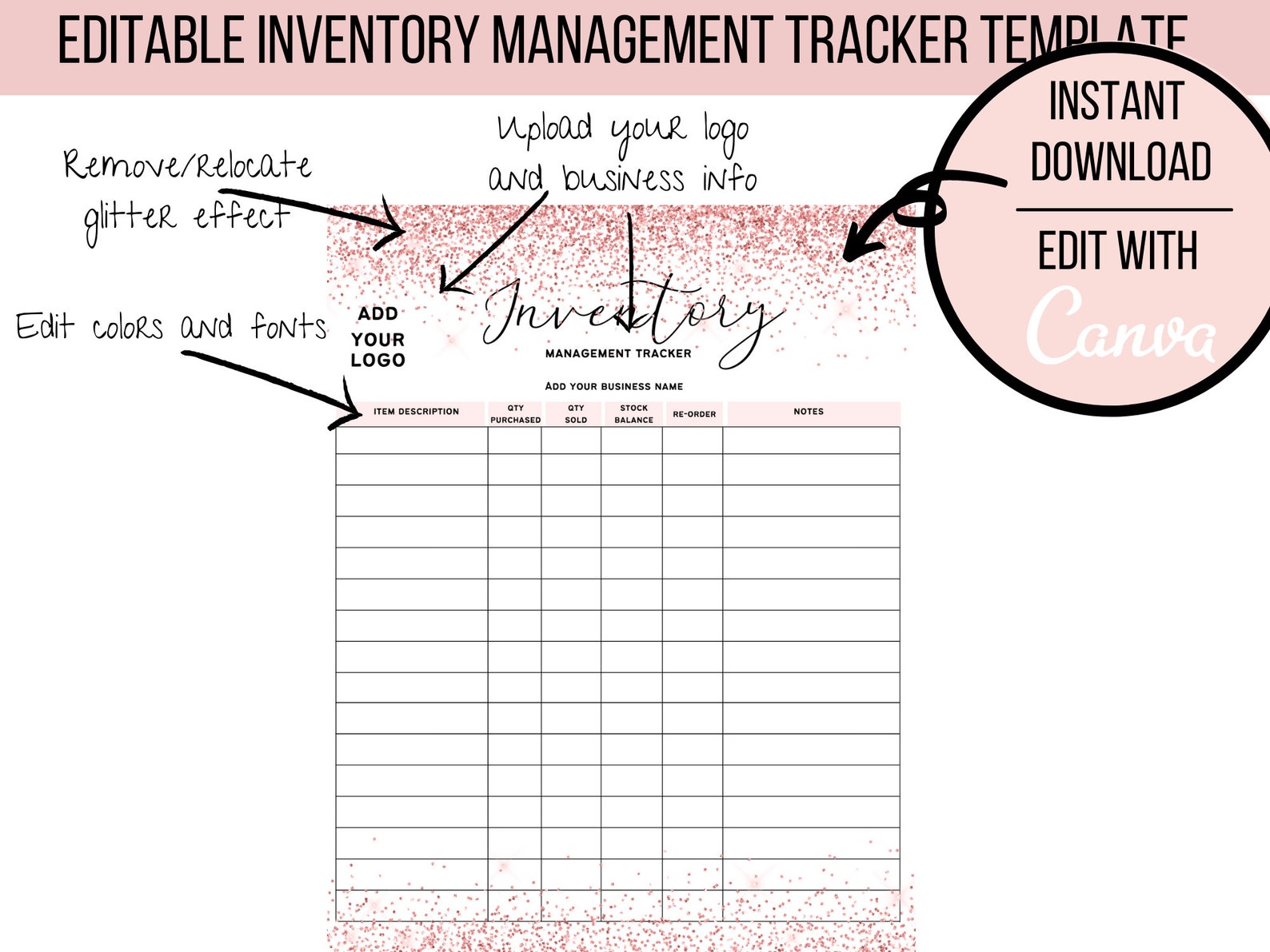 Editable Inventory Tracker, Printable Business Inventory Record ...