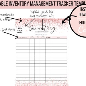 Editable Inventory Tracker, Printable Business Inventory Record ...
