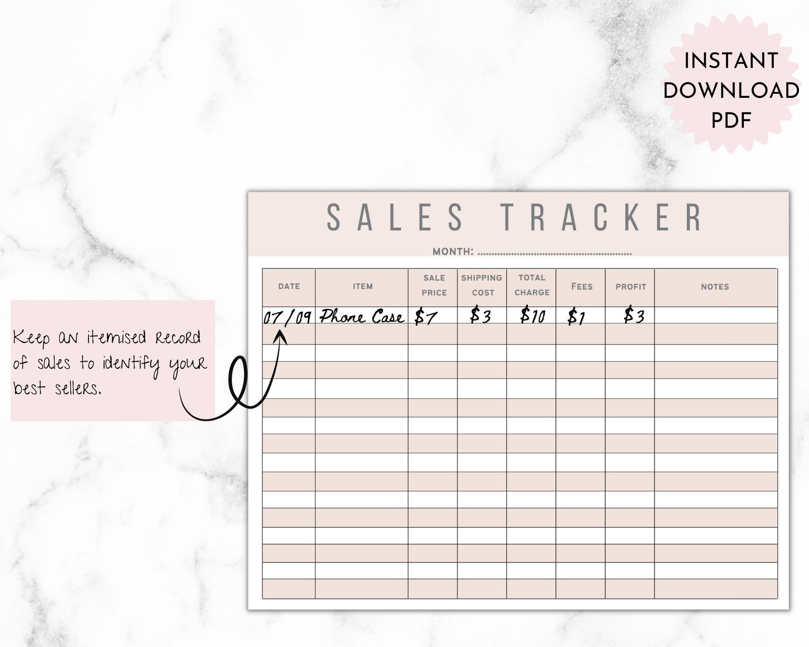 Sales Tracker Printable Template, Sales Log, - Sale Profits Tracker ...