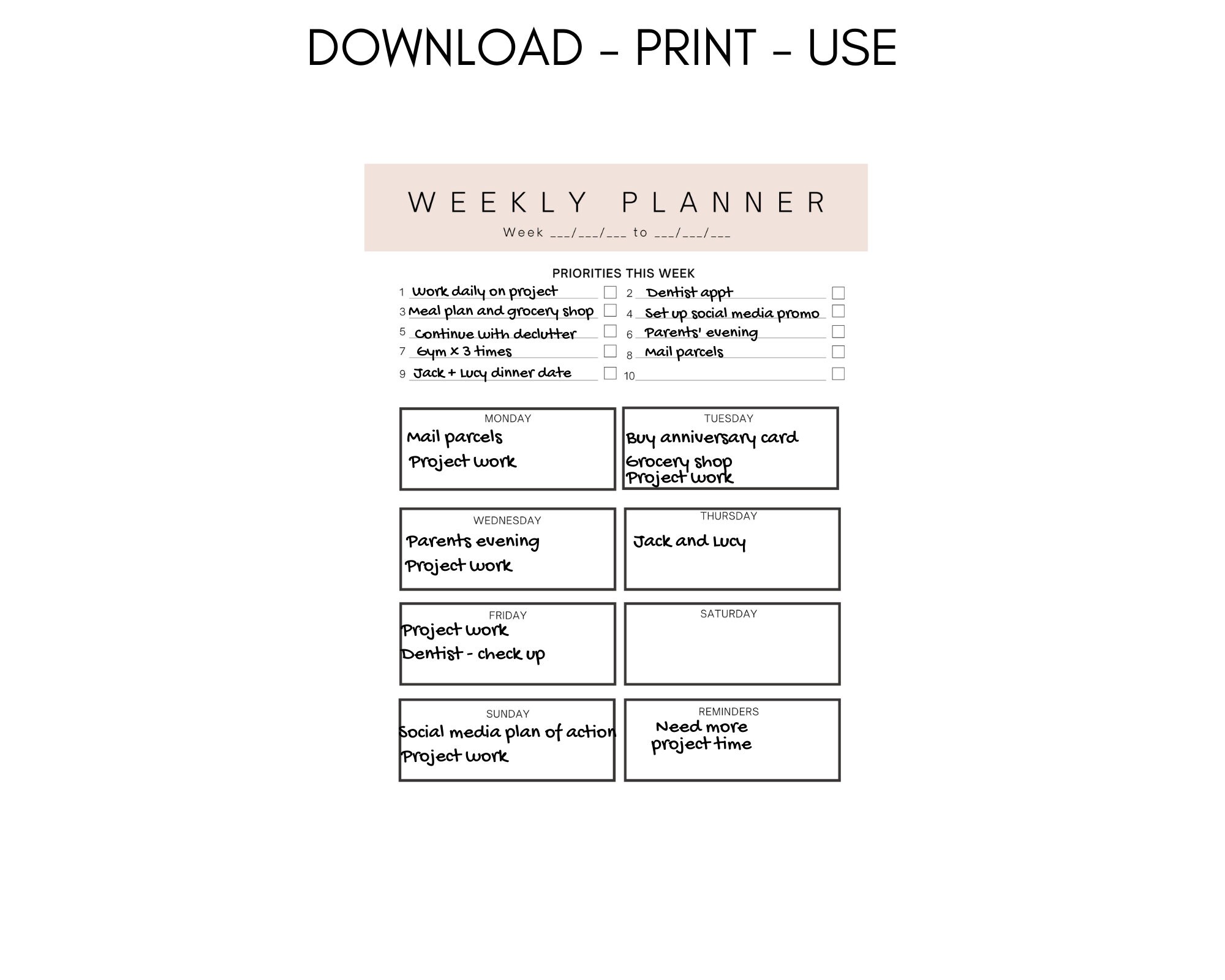 Weekly Planner Printable, to Do List, Productivity Planning Page, Work ...