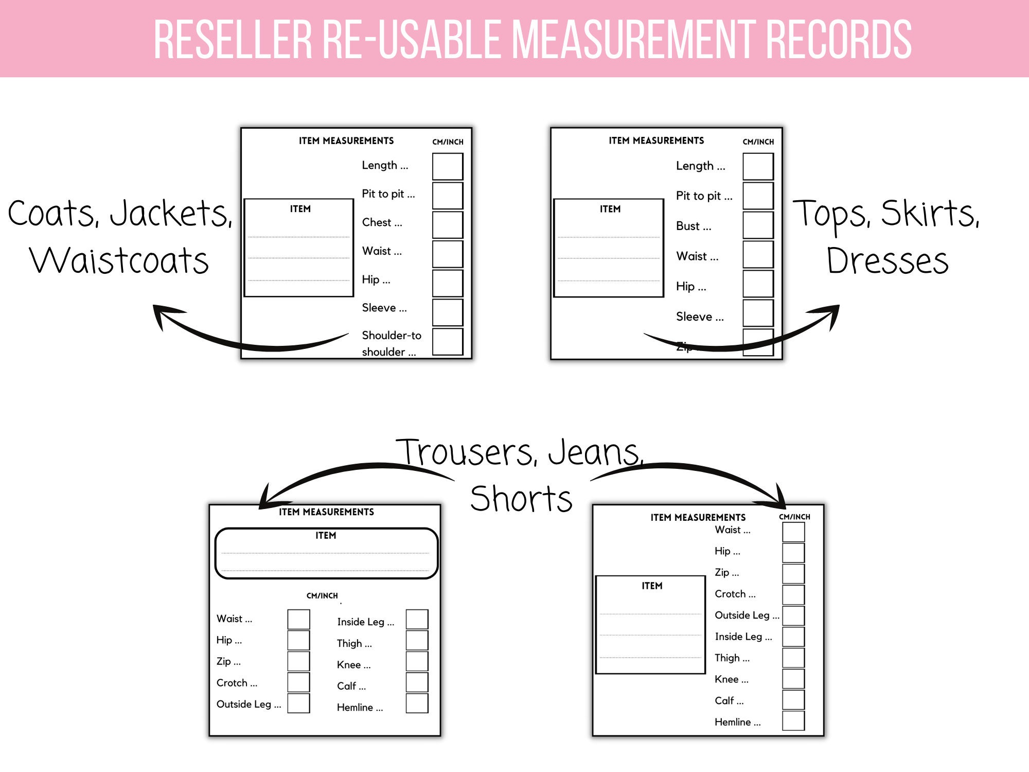Clothing Measurement Re-usable Printables | Reseller Measuring Record ...