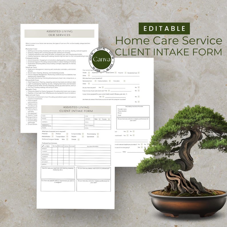 Home Care Service Client Intake Form, Editable Template, Assisted Living Assessment Form, ADL ...