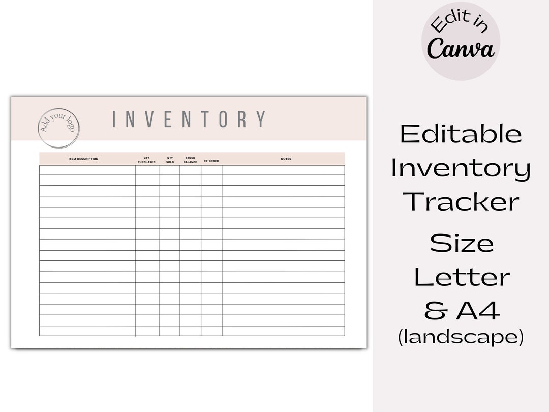 Editable Inventory Tracker, Printable Business Inventory Record ...