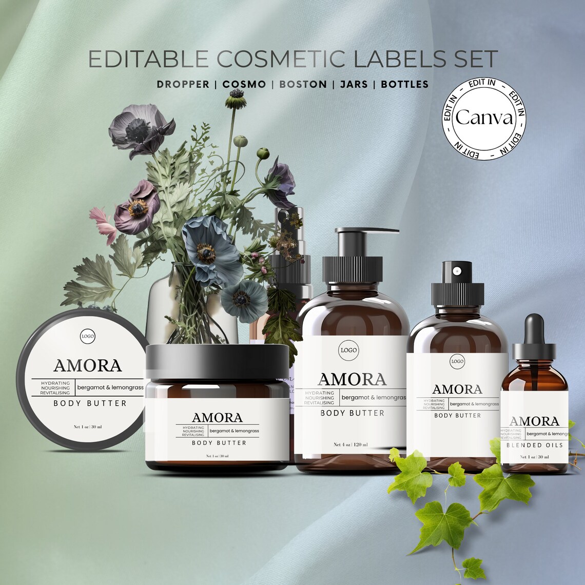 Neutral Cosmetic Bottle Label Templates Body Care Labels for - Etsy