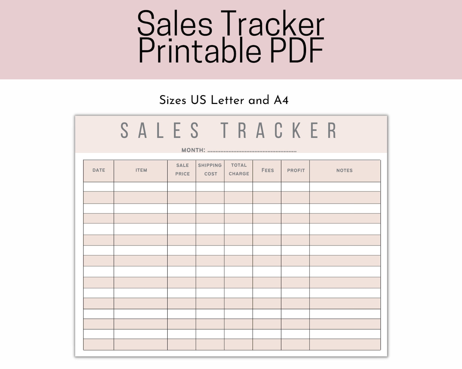 Sales Tracker Printable Template, Sales Log, - Sale Profits Tracker ...