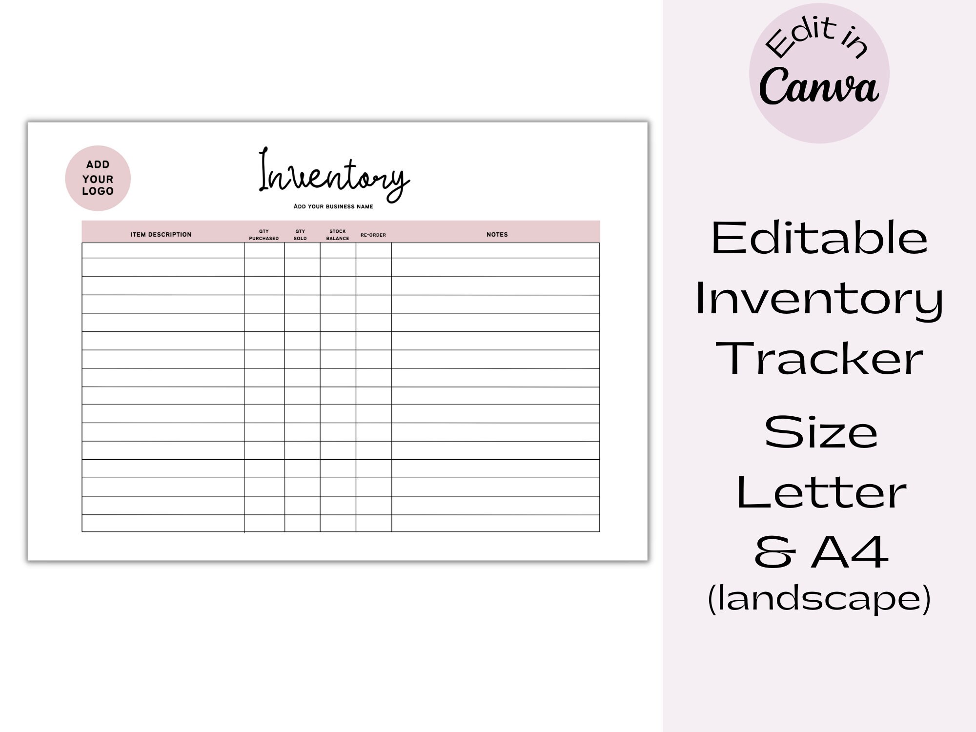 Editable Inventory Tracker, Printable Business Inventory Record ...