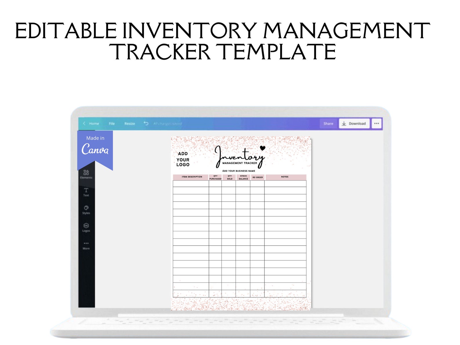 Editable Inventory Tracker, Printable Business Inventory Record ...