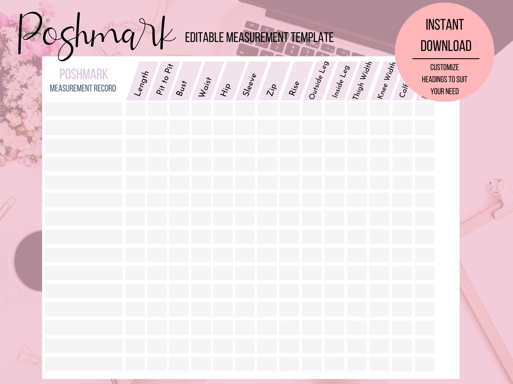 Poshmark Editable Measurement Template | Clothing Measurement Download ...