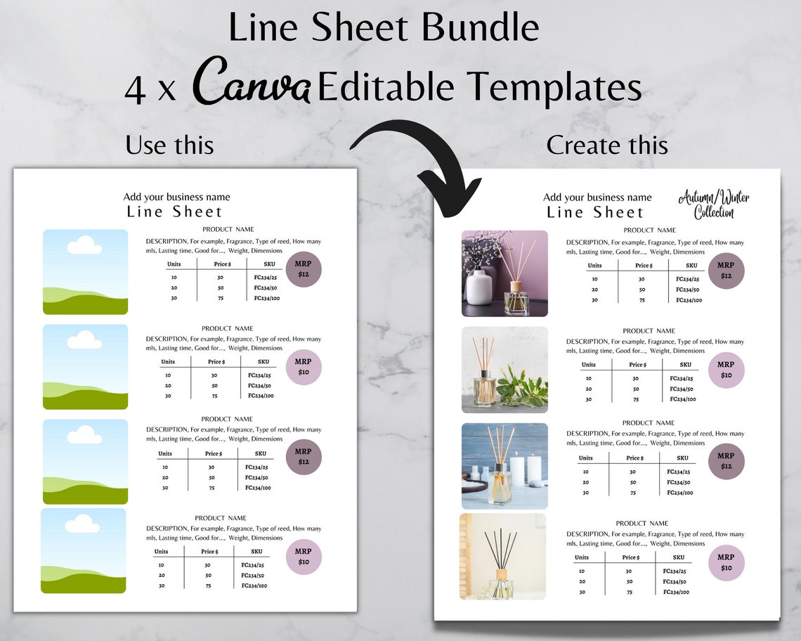 Editable Line Sheet Templates Bundle, Wholesale Linesheet Templates - Etsy