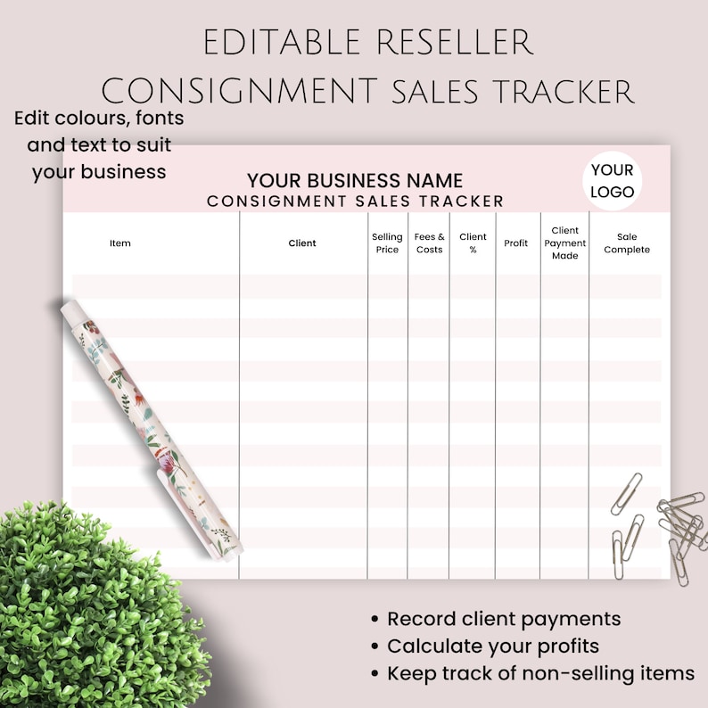 Consignment Sales Tracker Template, Editable Reseller Consignment Log ...